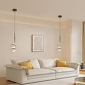 Jaycomey 2Pack Modern Spiral Led Pendant Light Fixture, 24W Cool White Warm Light Minimalist Integrated LED Hanging Lamp, Adjustable Island Light for Living Room Bedroom Bar Kitchen Sink, Black