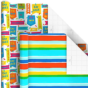 Hallmark Birthday Wrapping Paper Rolls - Stars, Stripes, Balloons, Cupcakes, Happy Birthday Gift Wrap Paper (Set of 6 Rolls: 180 sq. ft. ttl.)