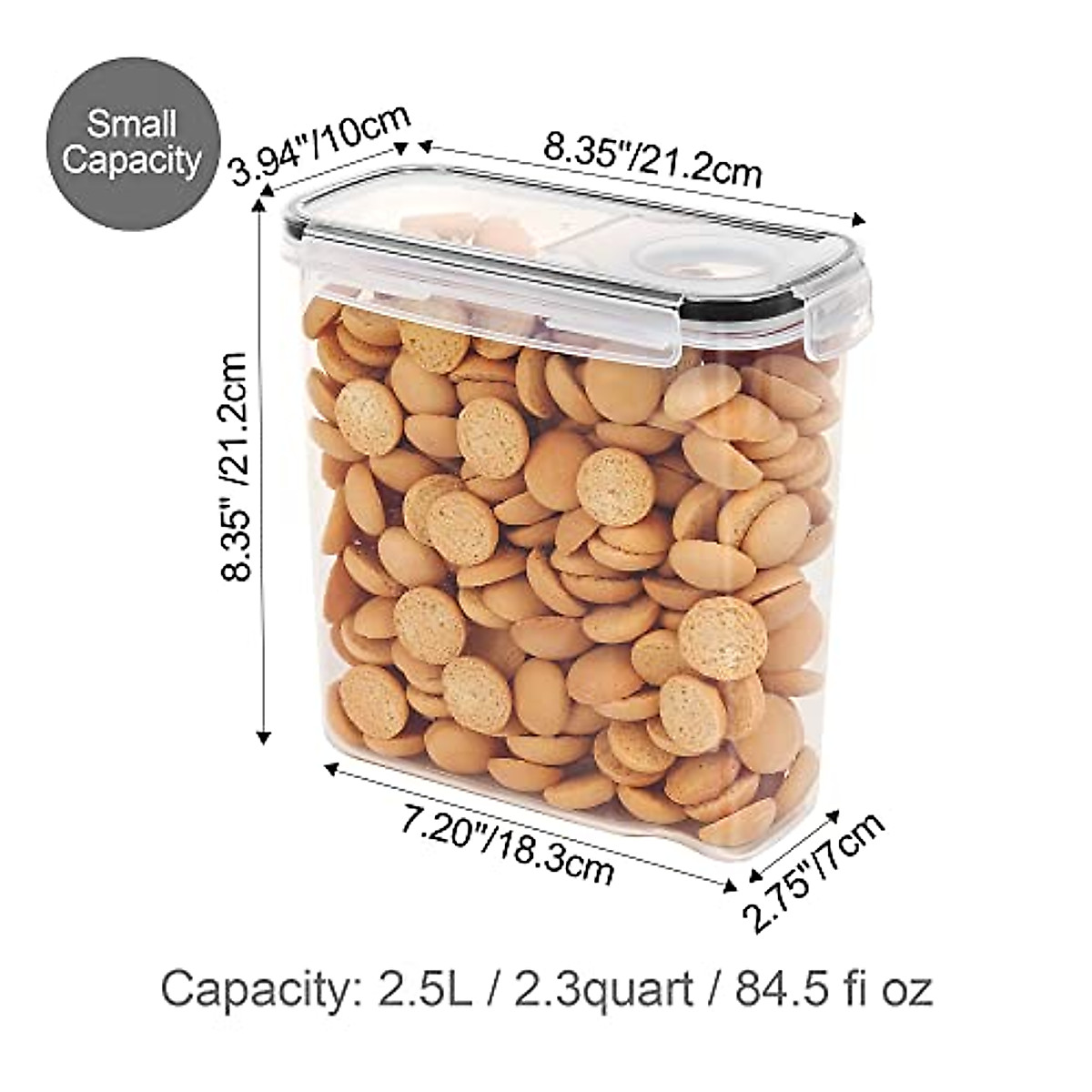 Vtopmart Cereal Storage Container Set, BPA Free Plastic Airtight Food Containers 84.5 fl oz for Cereal, Snacks and Sugar, 4 Piece Set Dispensers with 24 Chalkboard Labels, Black