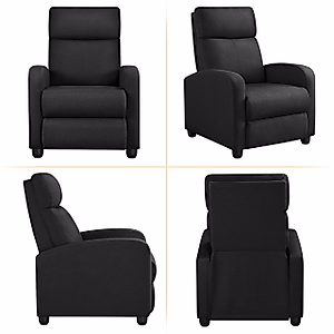 Yaheetech Fabric Recliner Chair Sofa Ergonomic Adjustable Single Sofa with Thicker Seat Cushion Modern Home Theater Seating for Living Room Matte Black
