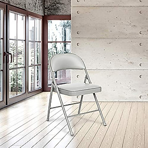 OEF Furnishings (4 Pack) Vinyl Padded Steel Folding Chairs, Grey