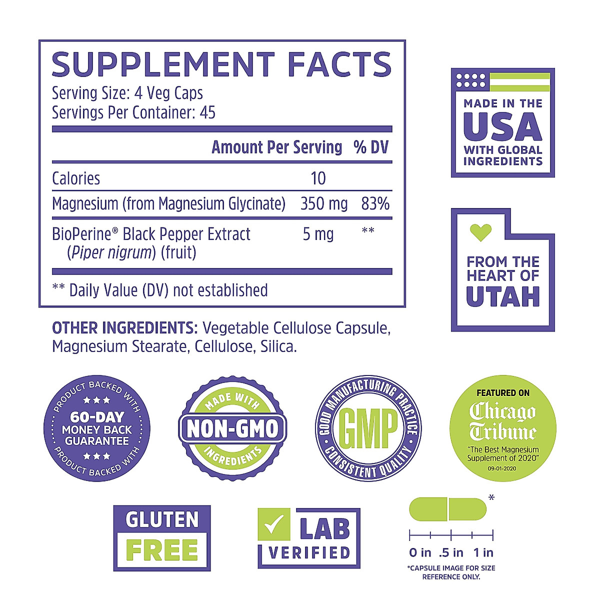 Zhou Magnesium Glycinate Complex 350 mg, High Absorption, Muscle Relaxation & Recovery, Healthy Sleep, Bone Strength, Heart Health, Vegan, Non-GMO, 45 Servings, 180 Capsules