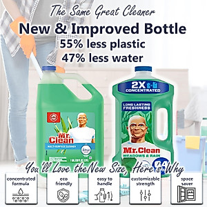 Mr Clean Multi Purpose Meadows Rain Liquid Cleaner Professional Household Non-Toxic Hardwood Floor Cleaner, 64 Ounce, New and Improved 2X Concentrated Solution, with NOIS Tissue Pack