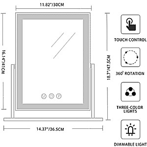 Acoolda Vanity Mirror with Lights, Hollywood Lighted Makeup Mirror with 3 Color Lighting Modes, Detachable 10X Magnification, 360°Rotation, 16 Inches (White)…