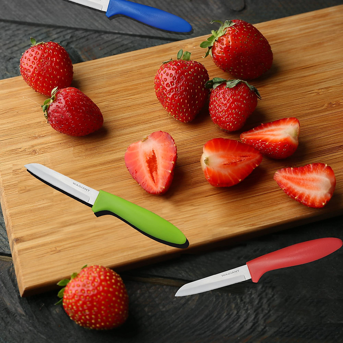 Paring Knife set of 6 PCS, 3.5 Inch Stainless Steel Fruit and Vegetable Knives,Comfortable Handle With Multi-Color Red/Green/Blue