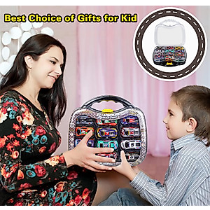 Golden Wheel 24 Race Cars Pack - 1:64 Vehicles Die-cast Metal Mini Pull Back Cars Set with Storage Case & Free Online Games - 2023 Hot Toy Birthday Party Gift for Kids Ages 3+ Years Old