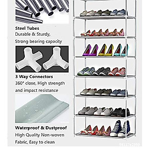 GREEF 10 Tier 30 Pairs Shoe Rack with Dustproof Cover Large Shoe Storage Organizer Cabinet for Closet, Bedroom, Entryway, Hallway, Dorm Room (Grey)