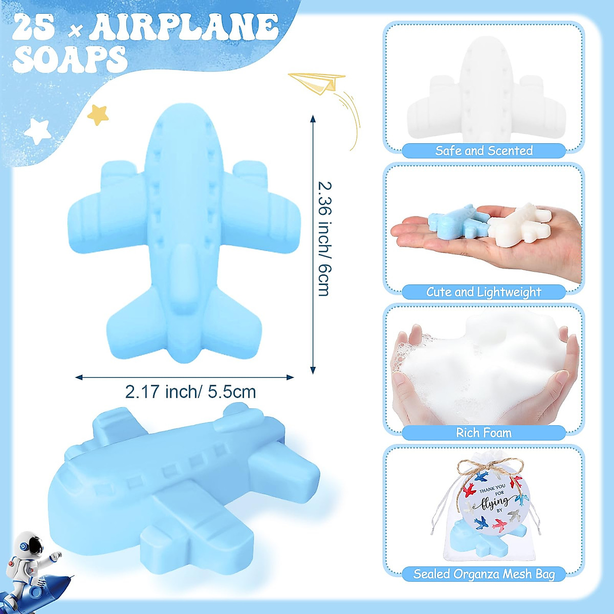 Tondiamo 25 Sets Airplane Soap Favor for Guests 25 Wedding Baby Shower Birthday Party Gift Adventure Travel Themed Gift Handmade Scented Soap 25 Thank You for Flying by Card with Bag and Twine