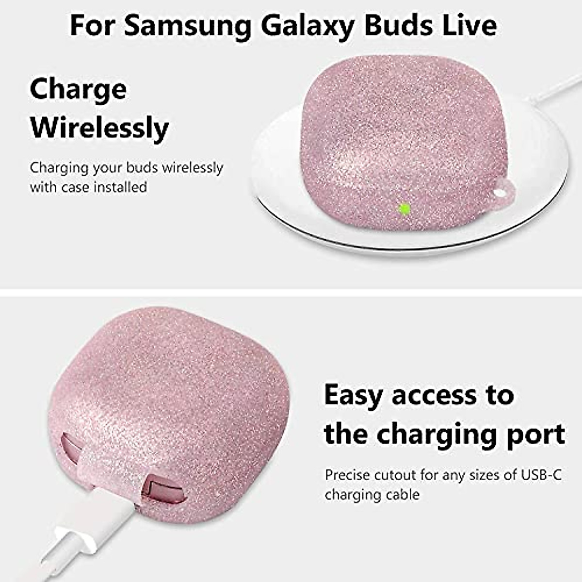 Silicone Case for Samsung Galaxy Buds Live/Buds Pro - 2021 Soft Carrying Case Protective Wireless Charging Cover Skin with Keychain for Women&Girls - (Rose Gold)