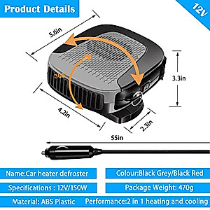 Car Heater, Portable Car Heater 12V 150W Car Windshield Defogger Fast Heating & Cooling Fan 2 in 1 Modes Fast Demisting Defroster for Cars SUV Truck and Trailer (Red1)