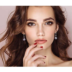 Drop Dangle Earrings Leverback 9MM 2.75ct and 2pcs Small CZ Cubic Zirconia Design 15K White Gold Plated with Hypoallergenic Hoops Gorgeous Gift for Women