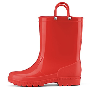 HISEA Kids Rain Boots for Toddler Boys Girls, Waterproof Rubber Boots with Easy-On Handles, Seamless PVC Rainboots Lightweight Mud Shoes for Water Beach Outdoor Playing, Size 6T Red