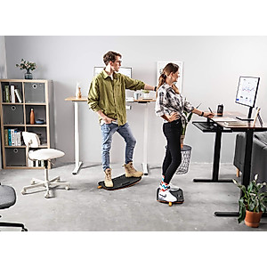 FEZIBO Height Adjustable Electric Standing Desk 48 x 24 inches | Standing Desk Mat with Anti Fatigue Bar, Wooden Wobble Balance Board (Medium, Obsidian Black)