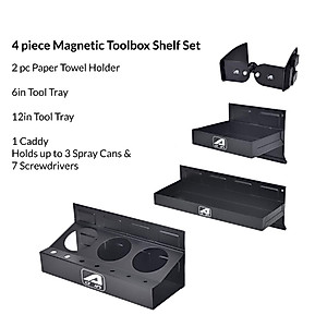 Eisen trayset 4pc Magnetic Toolbox Tray Set, Magnetic Tool Box holder for Cabinet Side Shelf Storage Van Workshop, Tool Trays, Paper Towel Holder and Spray Can Holder, Black