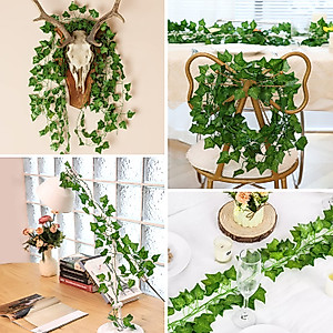 BLEUM CADE 6 Strands 42Ft Fake Vines for Bedroom with Fake Leaves, Hanging Artificial Greenery Garland Ivy Vines Fake Plants for St Patricks Day Christmas Wall Room Decor Aesthetic