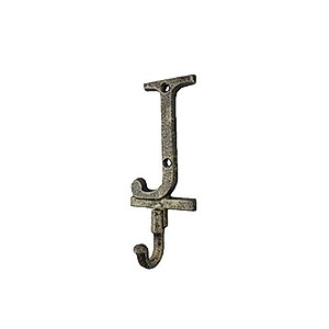 Handcrafted Nautical Decor Rustic Gold Cast Iron Letter J Alphabet Wall Hook 6"