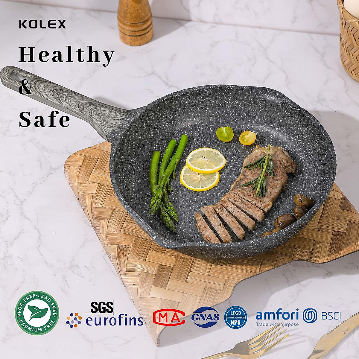 KOLEX Nonstick Frying Pan Skillet, 11-Inch Non Stick Granite Egg Pan Omelet Pans, Healthy Stone Cookware Chef's Pan, Dishwasher Safe, PFOA Free, Induction Compatible (Classic Granite, 11-Inch)