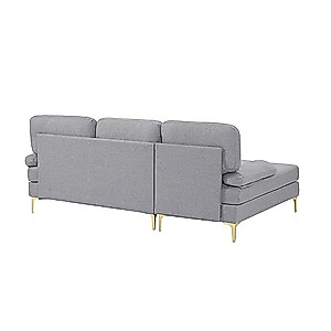 ERYE Soft Polyester Sofa&Couch with Left Lounge Chaise, L-Shaped Corner Upholstered Couch W/Pillow-Top Armrest & Golden Metal Legs for Living Room Furniture Sets, 79.5", Light Gray-005