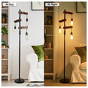 Airposta Industrial Floor Lamp, Farmhouse Tree 68 Inch 3 Lights Wood Standing Lamp, Sturdy Base Tall Vintage Metal Black Pole Light for Living Room Bedroom Office Rustic Home