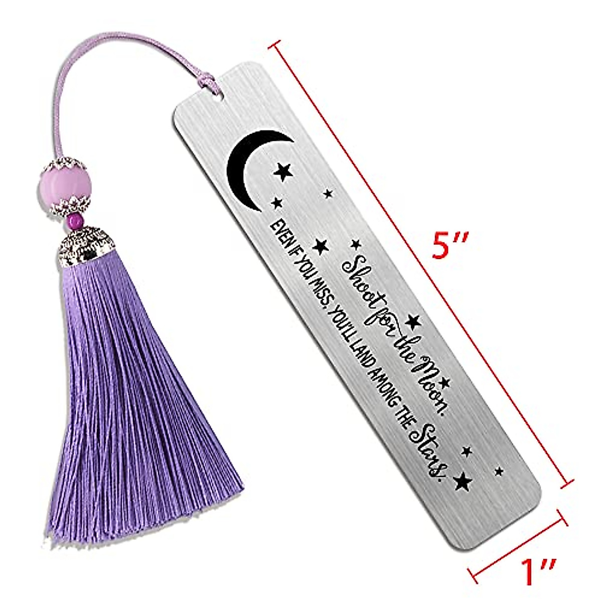 DYJYBMY Shoot for The Moon Even If You Miss You抣l Land Among The Stars,Metal Bookmark, Engraved Bookmark, Teacher Gift, Book Club Gifts, Inspirational Gift for Women Friends Sisters