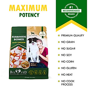 Dog Rawhide Bones Wrapped with Chicken & Pet Natural Chew Treats - Grain Free Meat & Healthy Human Grade Dried Snacks in Bulk - Best Chews for Training Small & Large Dogs - Made for USA