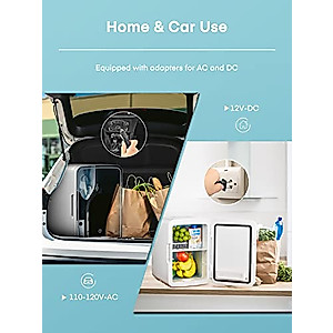 FOHERE Skincare Mini Fridge for Bedroom 10 Liter/11 Can, Portable Mini Fridge for Food, Beverage, Cosmetics, Snacks, Cooler and Warmer Function, AC/DC Small Refrigerator with Mirror, White