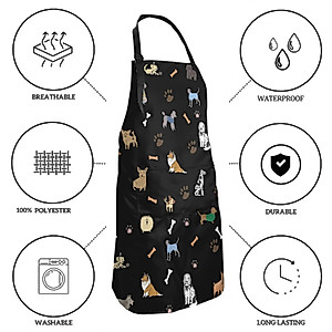 Cute Dog Grooming Apron Waterproof with Pockets 2 Paw Print Apron Dog Grooming Smock, Dog Lover Aprons for Adults Adjustable Shoulder Strap Polyester Aprons Cooking BBQ Adult Artist Aprons 28x33 Inch