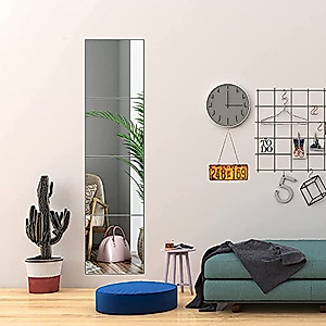 OBIOZZ Bedroom Floor Standing Mirror Full Length Mirror Tiles 11.5 Inch X 4Pcs Frameless Real Wall Mirror Set Make, Perfect for Your Bedroom, Cloakroom, Entry