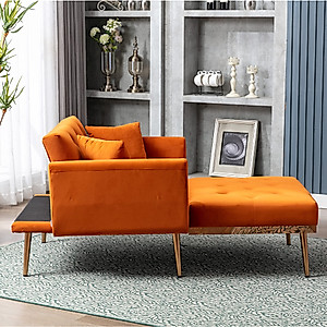 HomSof Adjustable Backrest Chaise Lounge Velvet Sofa Bed with Thick Padded, Convertible Reclining Chair with Rose Golden Metal Legs