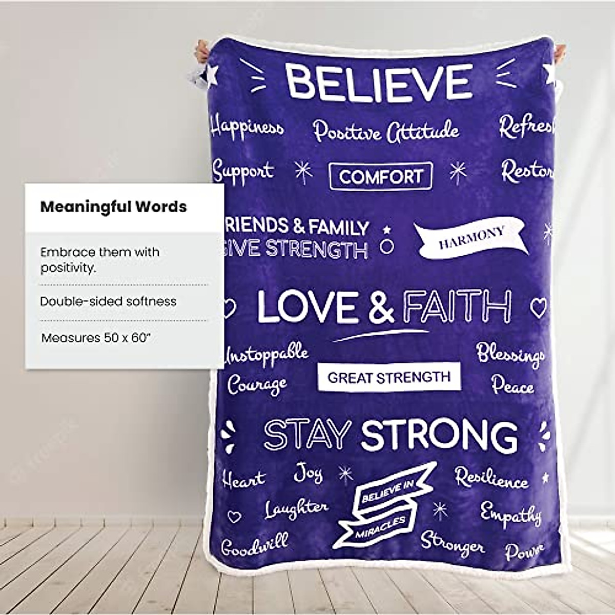 Get Well Soon Gift For Women - Care Package, Healing Compassion Blanket for Cancer Chemo Care, After Surgery, Depression, Recovery, Sympathy for Women and Men (Blanket, Card, Box), PURPLE
