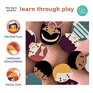 Mentari Toys - Doll Family with Cat - 5pc Multicultural Solid Wood Doll Set with Playful Kitten - Perfectly Sized for Little Hands - Encourages Imaginative Play and Social Skills - Age 12m+