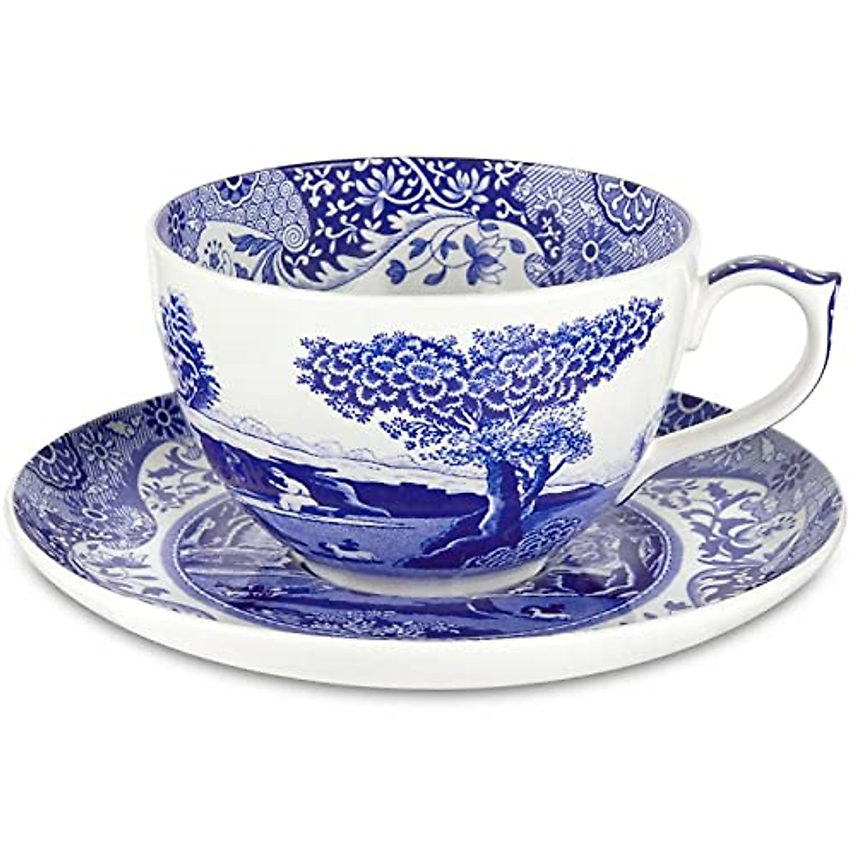 Blue Italian Teacups and Saucers | 7 Oz Cups for Coffee, Tea, and Hot Cocoa | Fine Earthenware | Microwave and Dishwasher Safe | Made in England
