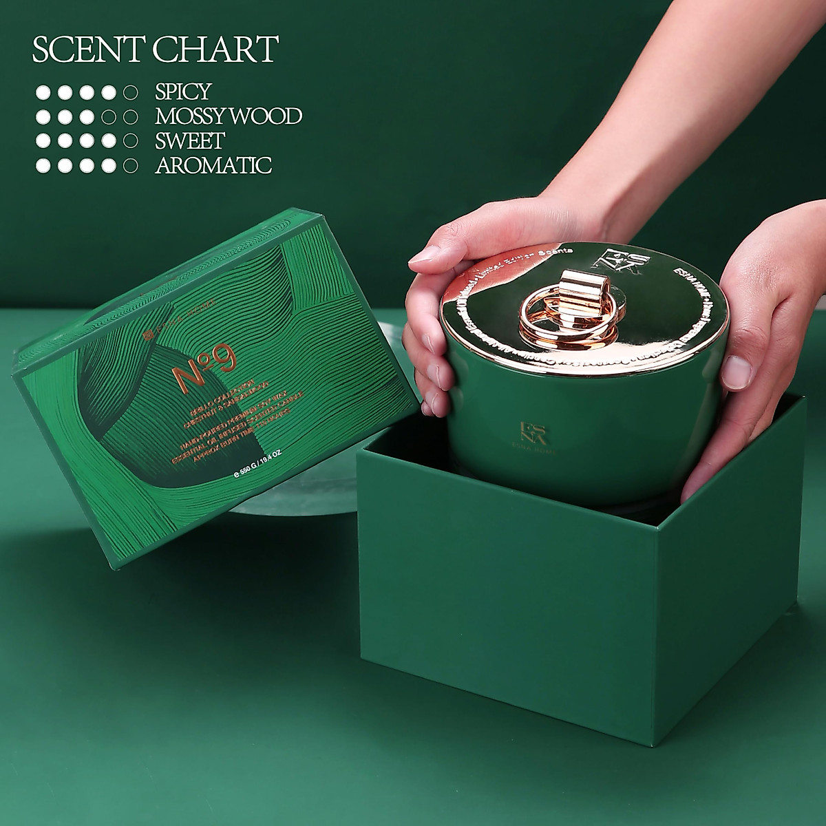 ESNA HOME Aromatherapy Scented Candles | Lavender Essential Oil | 19.4oz 110 Hours Burn Gold Lid Soy White Candles | Self Care Gifts for her | Luxury for Women | Room Decor Candles for Home Scented