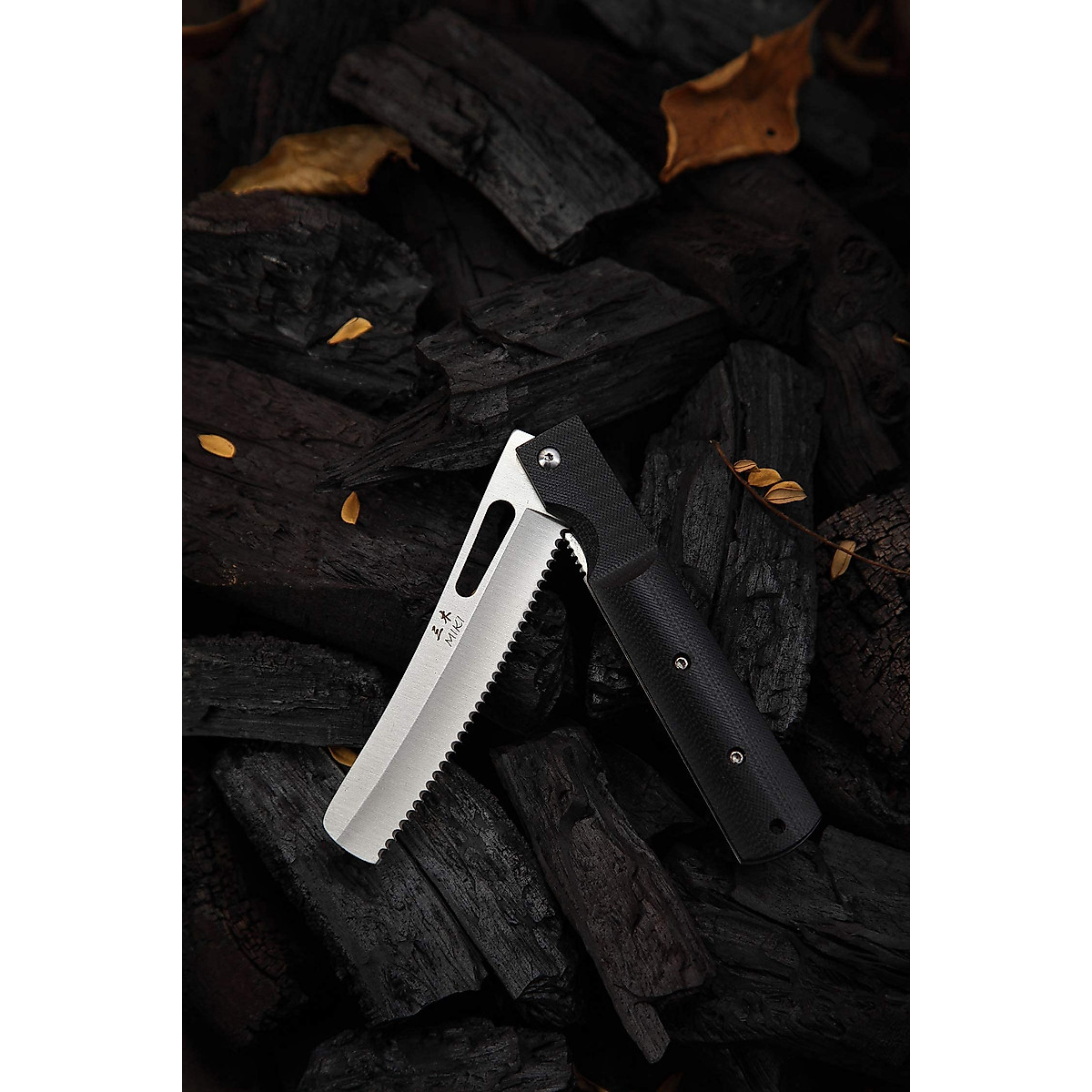 Miki 440A Stainless Steel Blade Japanese Kitchen Chef Folding Pocket Knife for Outdoor Camping Cooking,Folding Serrated Knife, Bread Knife