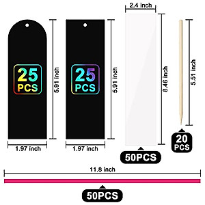 gsnma 50 Set 2 Style Magic Scratch Rainbow Bookmarks Making Kit Rainbow Scratch Paper for Kids Students Christmas Party Favor Scratch Paper DIY Bookmarks Bulk with Scratching Tools Satin Ribbon