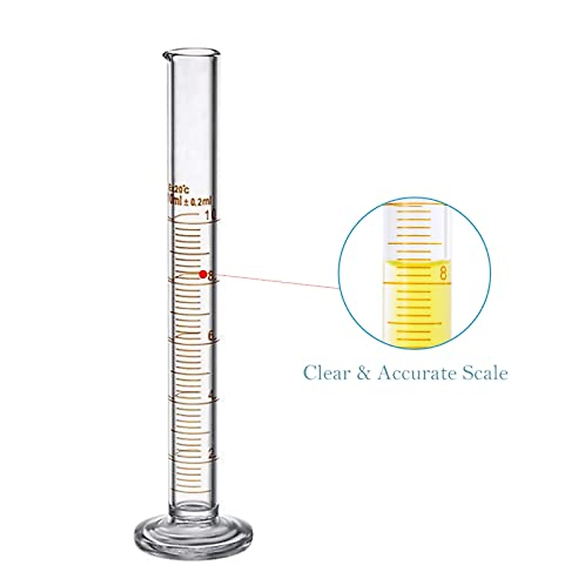 Glass Graduated Cylinder Set Thick Measuring Cylinders 10 ml with Brush (2Pcs)