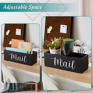 DRASTAR Mail Organizer, Mail Holder with 2 Slots, Mail Basket for Wall Table Countertop, Wood Desk Mail Organizer, Black Envelope Holder for Home Office