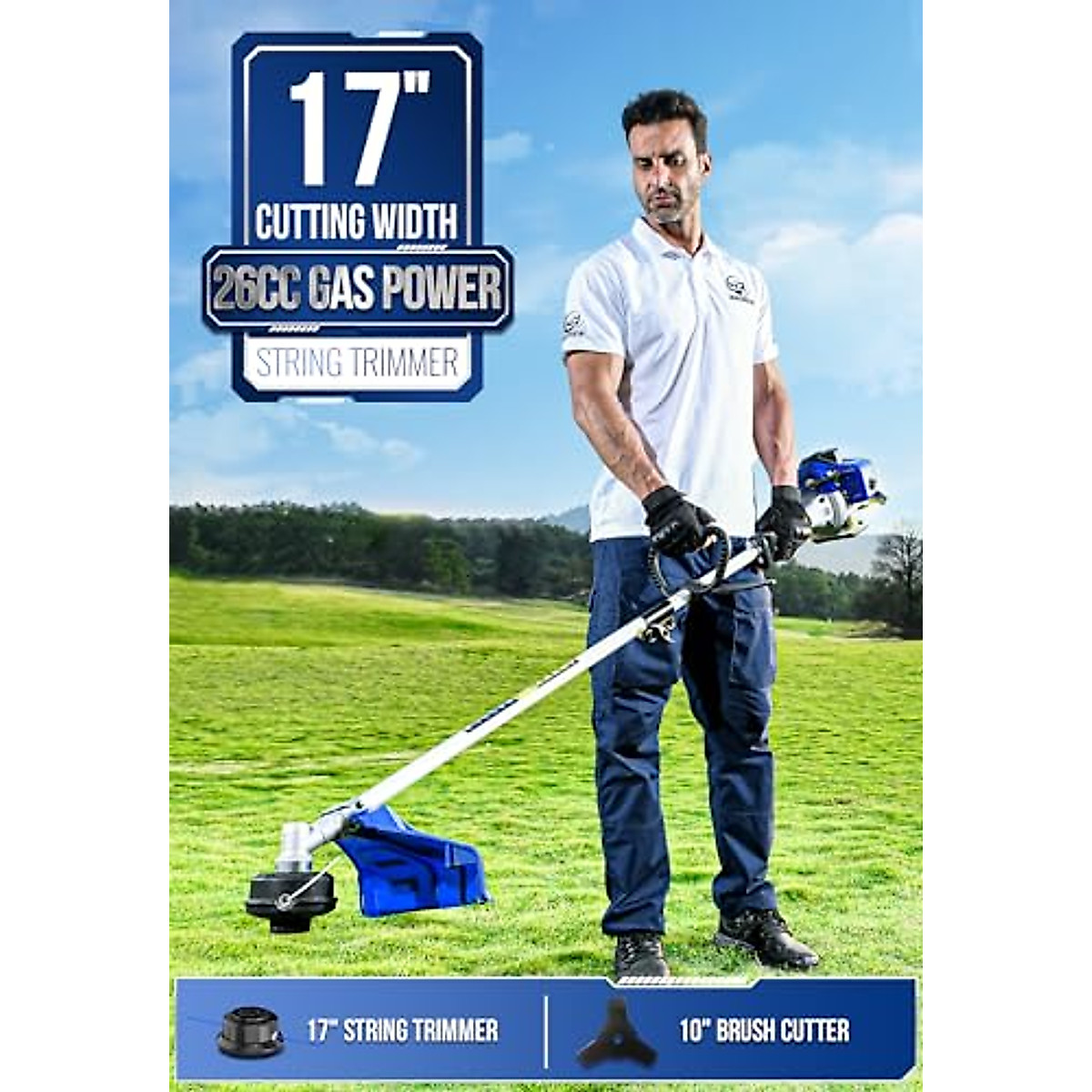 WILD BADGER POWER 26cc Weed Wacker Gas Powered, 3 in 1 String Trimmer/Edger 17'' with 10'' Brush Cutter,Rubber Handle & Shoulder Strap Included