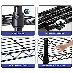 5 Tier Storage Shelves, 1250 Lbs Capacity Heavy Duty Wire Shelving Unit, NSF Metal Shelf, Adjustable Storage Rack for Garage Pantry Kitchen Office Laundry- 14" D X 36" L X72 H, Black