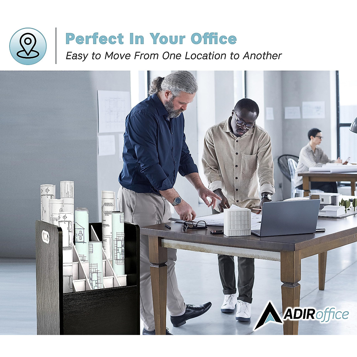 Adir Mobile Blueprint Roll File Holder - Architectural Plan Storage Organizer for Home Office or School Use 20 Slots (Black)