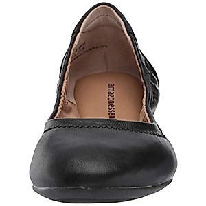 Amazon Essentials Women's Belice Ballet Flat, Black Faux Leather, 9 Wide