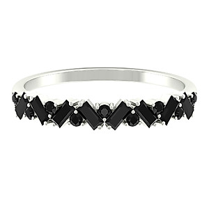 Natural Black Spinel Half Eternity Ring for Women, Aaa Quality, August Birthstone, 14K White Gold, Size:US 7.00
