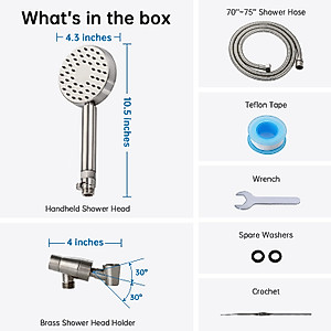 Solid Metal Brushed Nickel Handheld Shower Head With Extra Long Stainless Steel Hose & Brass Holder,Equipped with Flow Valve to Control Water Pressure, Hotel Quality