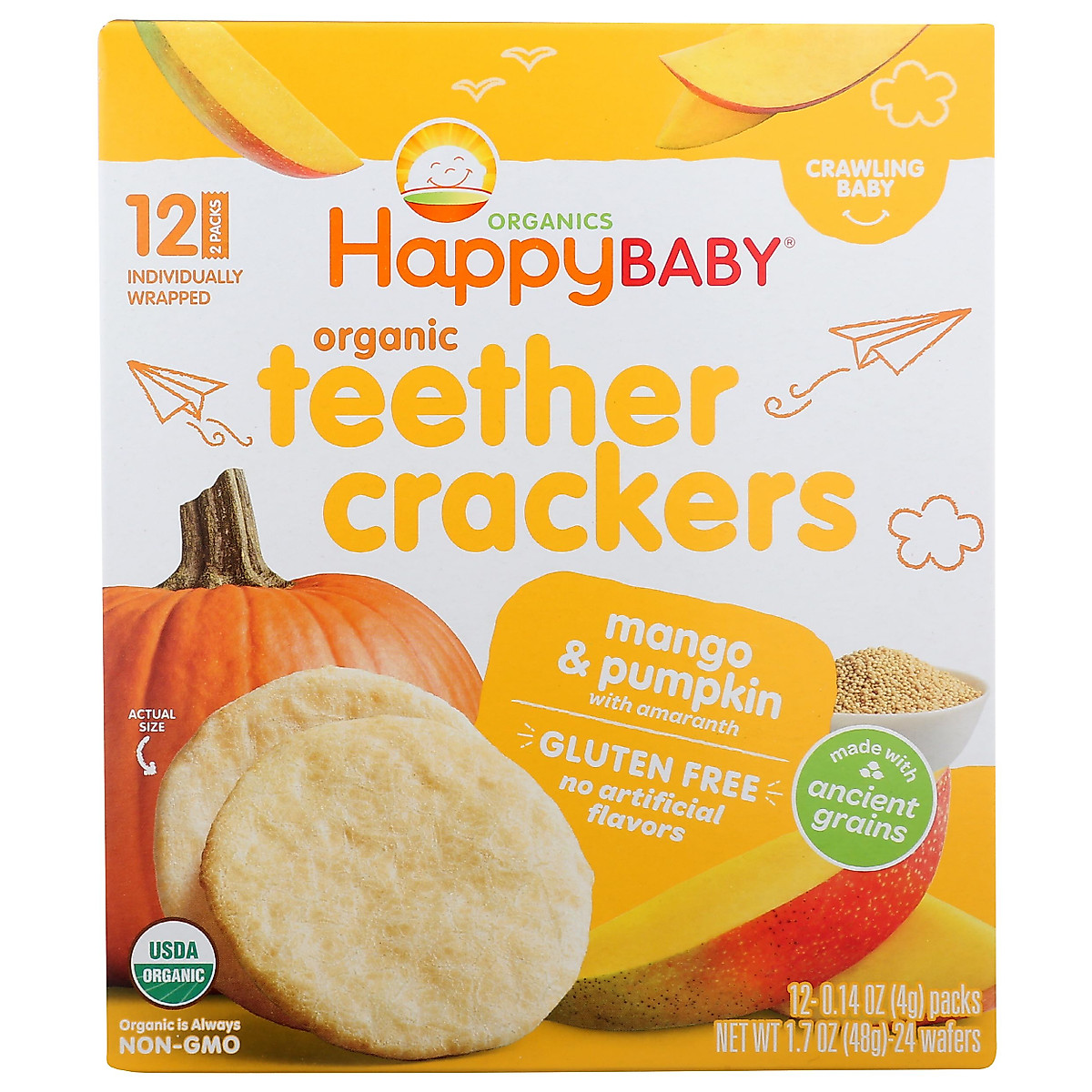 Happy Baby Organic Mango & Pumpkin Teether Crackers 12 Count, 1.7 OZ