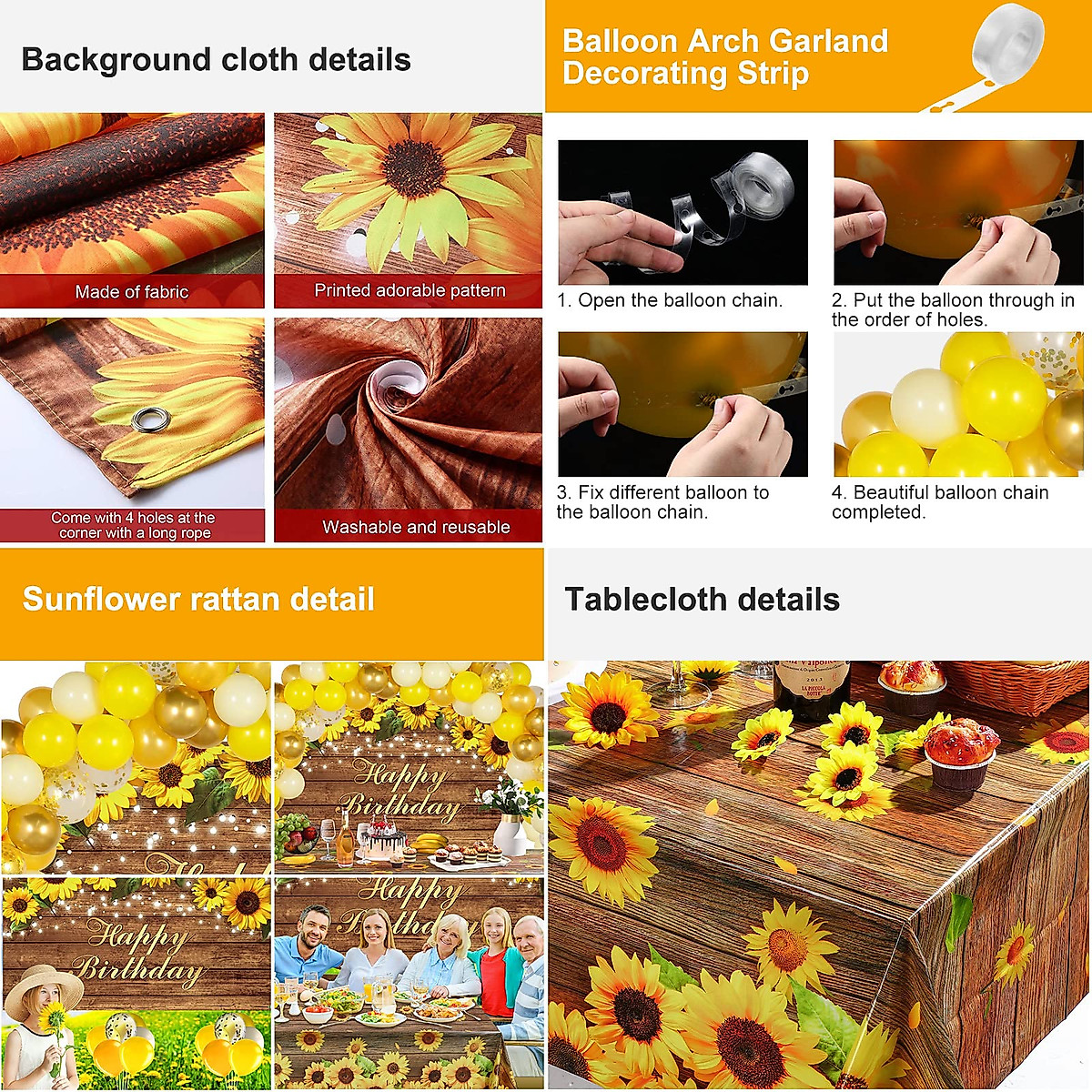Sunflower Birthday Party Decorations Supplies Sunflower Balloon Garland Kit Include Backdrop Banner Sunflower Tablecloths Balloons Garland for Sunflower Theme Birthday Party Wedding Baby Shower Decor