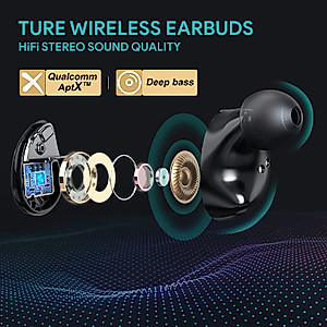 PALOVUE Wireless Earbuds Bluetooth Headphones, Wireless Earphones CVC8.0 Noise Cancelling Earbuds with Touch Control and 4 Mic for Clearer Call, Deep Bass Stereo in-Ear Headphones Qualcomm CSR Chip