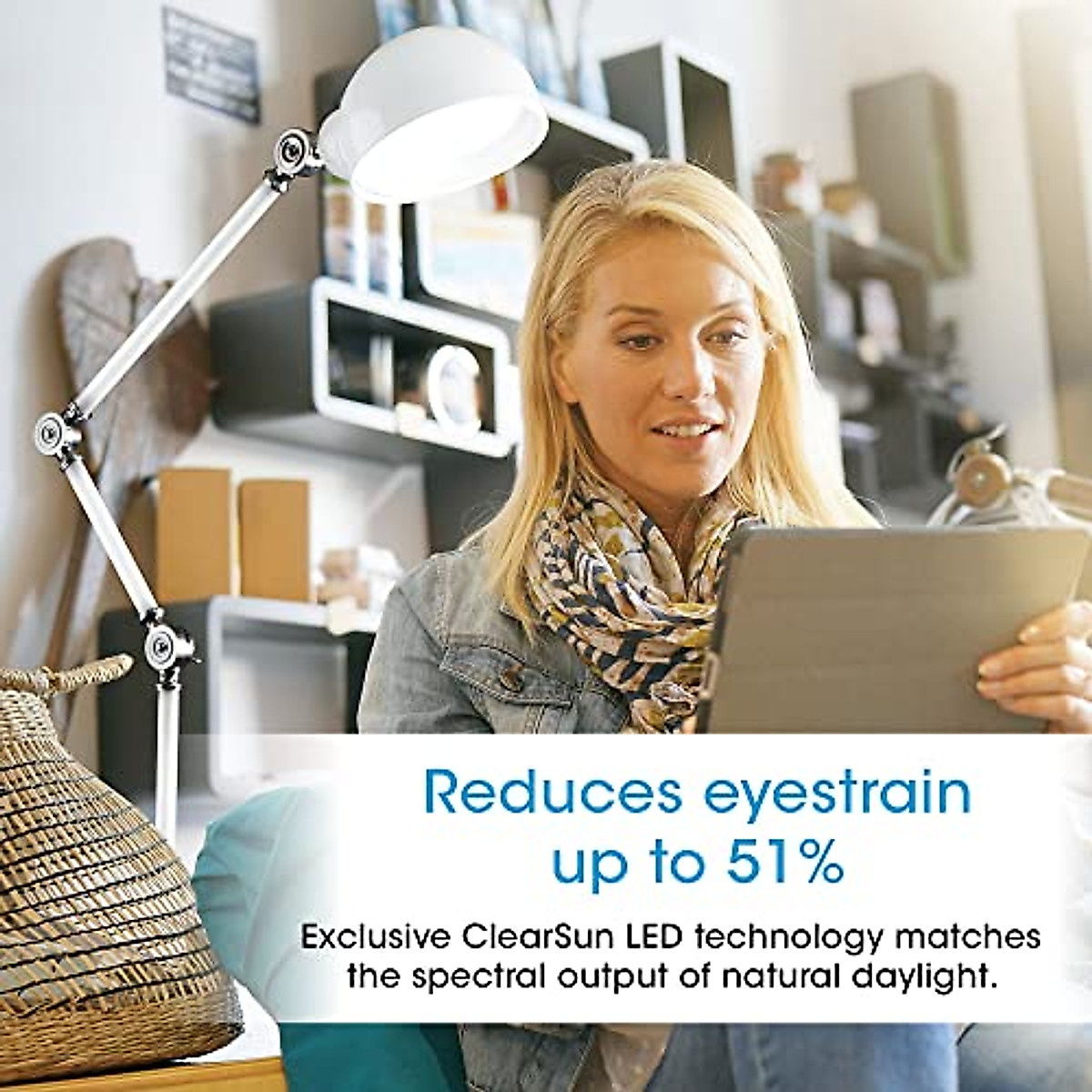 OttLite Pharmacy Adjustable LED Floor Lamp, Prevention Series - Designed to Reduce Eyestrain - 3-Point Adjustable Neck, 3 Brightness Settings with Touch Controls - Office Work, Reading & Studying