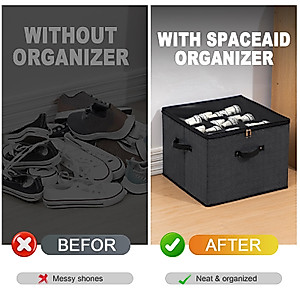 Mayniu Shoe Organizer Fits 16 Pairs, Large Shoe Organizer Cub Bins Box with Reinforced Handles, Closet Organizers and Storage for Shoes, Sneakers, Sandal and High Heeled (Black)