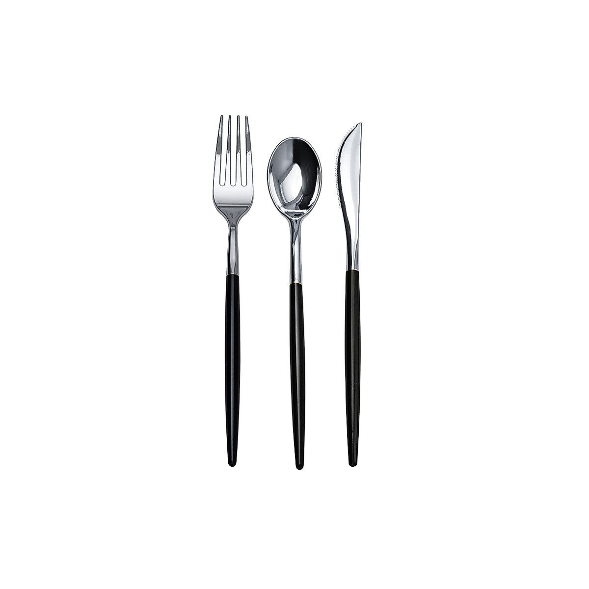 Trendables 120 Pack Two Toned Heavy Duty Plastic Silverware Knifes - Dual Colored Black and Silver Disposable Plastic Knife - Disposable Utensils For Wedding Parties And All Occasions