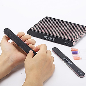 BTYMS 25 Count 180/240 Grit Nail Files for Natural Nails, Double Sided Emery Boards Fine Grit Nail Buffing Files